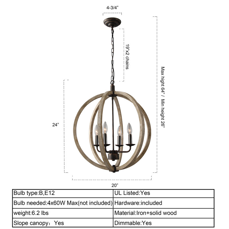 Gracie Oaks 4 - Light Globe Orb Wood Chandelier & Reviews | Wayfair